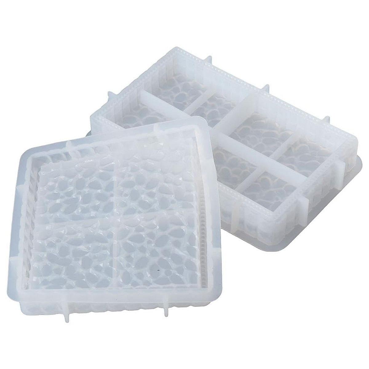 Uniquer 3Pcs Diamond Resin Tray Molds with Edges,Rectangle Round Shaped Epoxy Silicone Casting Molds for Makeup Holder,Art Craft Making Supplies