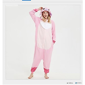 XMiniLife Unisex Onesie Adult Cosplay Costume Christmas Pajamas Halloween (US, Alpha, Large, Regular, Regular, Pink Stit)