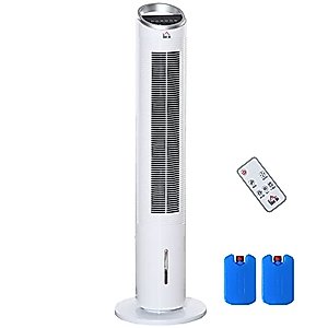 HOMCOM 40" Evaporative Air Cooler for Home Office, 3-In-1 Ice Cooling Fan with Humidifier, Oscillating, 3 Modes, 3 Speeds, 8H Timer, Remote, LED Display, White