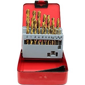 Monster & Master Titanium Plated Drill Bit Set, 21-Piece, High-Speed Steel Gold Drill Bits with 135 Degree Split Point Tip, 1/16" to 3/8", MM-TP-002