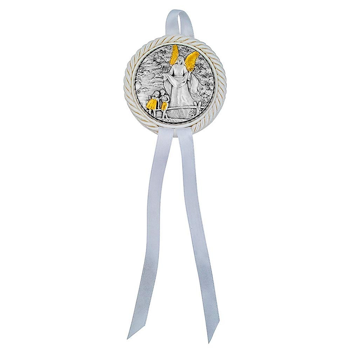 Guardian Angel Crib Medal Ornaments | 3 Colors | Hang to Bring Blessings to Your Child | Christian Baby Goods (White)