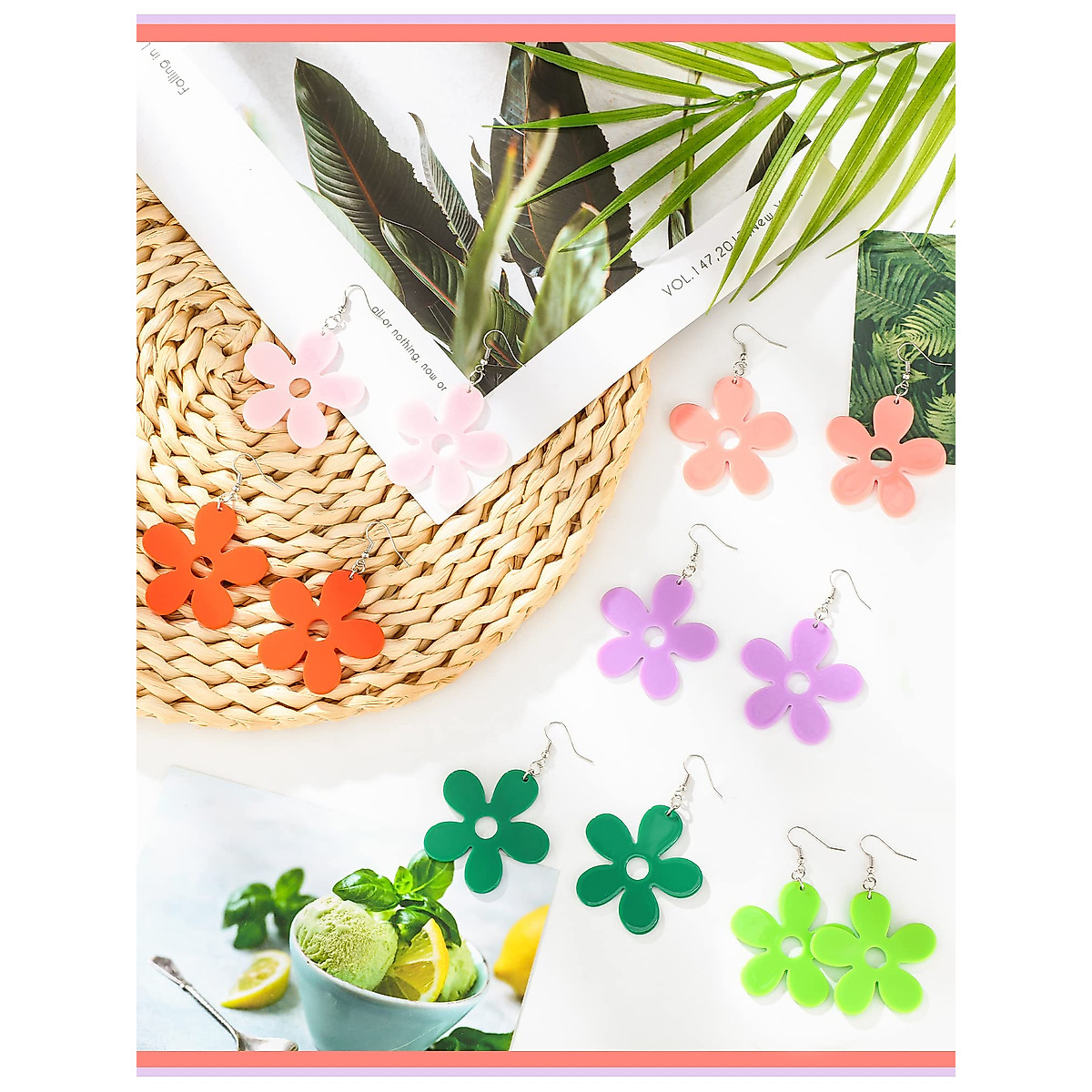 6 Pairs Retro Earrings for Women Girl Groovy Retro Daisy Flower Earrings Hawaii Daisy Flower Earrings Dangle Acrylic Daisy Flower Hawaii Plant Earrings Wild Lily Petals, 6 Colors