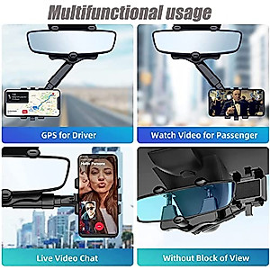 TwoHead 2022 Rearview Mirror Phone Holder for Car,360°Rotatable and Retractable Universal Multifunctional Adjustable Rear View Mirror Car Phone Holder Mount Fits Most Cars and Phone
