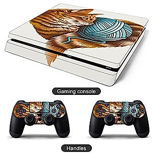 PS4 Slim game console skin sticker protective cover Heart Cat And Yarn Ball PS4 Slim console and 2PCS whole body protective skin skin sticker