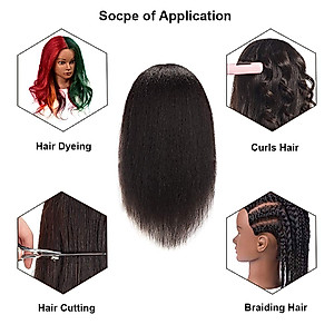 Mankainhead 100% Real Hair Mannequin Head,Training Manikin Cosmetology Doll Head,Hairdresser Girls Practice Braiding HairStyling With Clamp Holder(14Inch,Black)