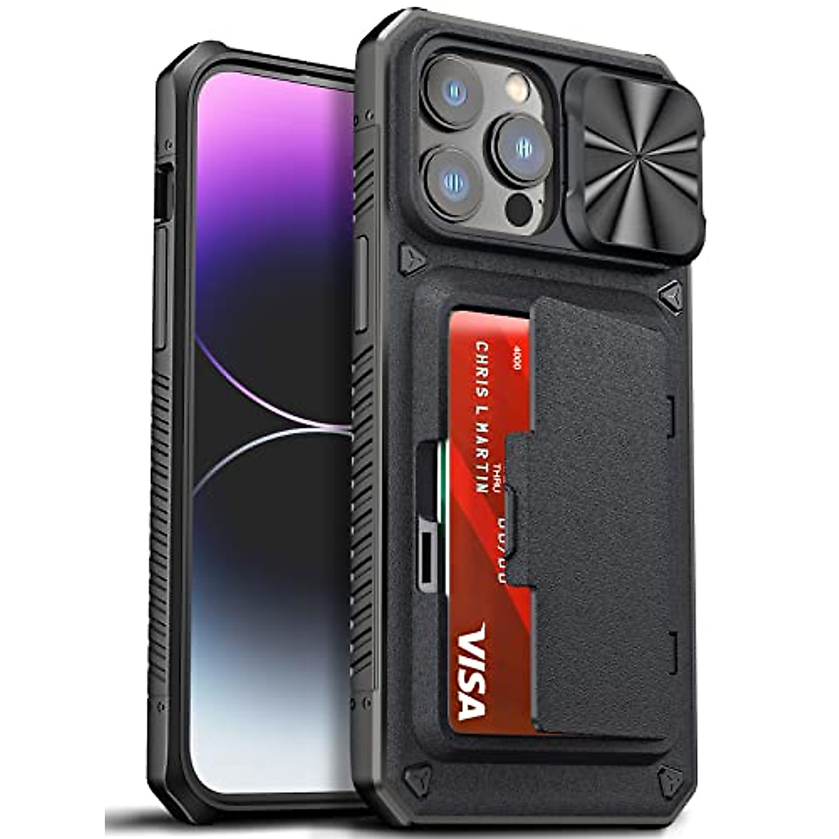 ATATOO Wallet Case for iPhone 14 Pro Max with Card Holder, Sliding Camera Cover, Military Grade Protective Case Compatible with iPhone 14 Pro Max 6.7 Inch 2022 - Black