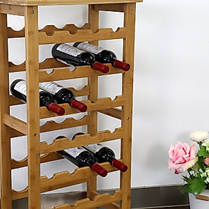 Peach Tree 28 Bottles Bamboo Wine 7-Tiers Free Standing Floor Rack Storage Shelves Cabinet Display Shelf Containers for Kitchen Mini Bar