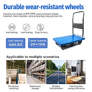 Platform Truck with 880lb Weight Capacity and 360 Degree Swivel Wheels, Dolly Cart Heavy Duty, Foldable Push Hand Cart with Large Size 35.8x24x34in for Loading and Storage (Blue, S)