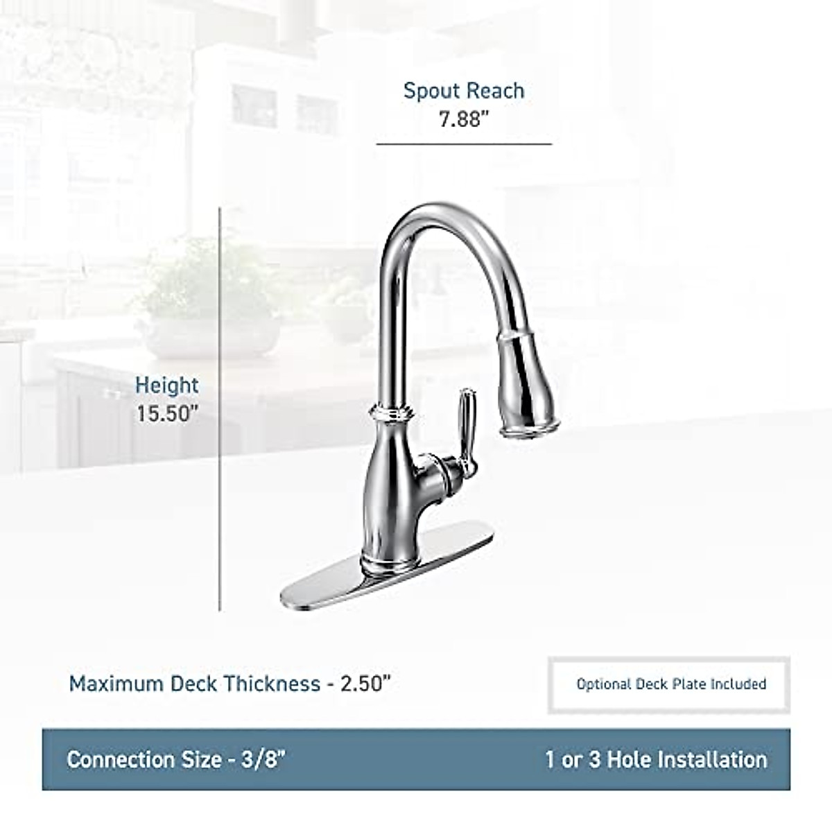 Moen Brantford Spot Resist Stainless One-Handle Pulldown Kitchen Faucet Featuring Power Boost and Reflex, 7185SRS