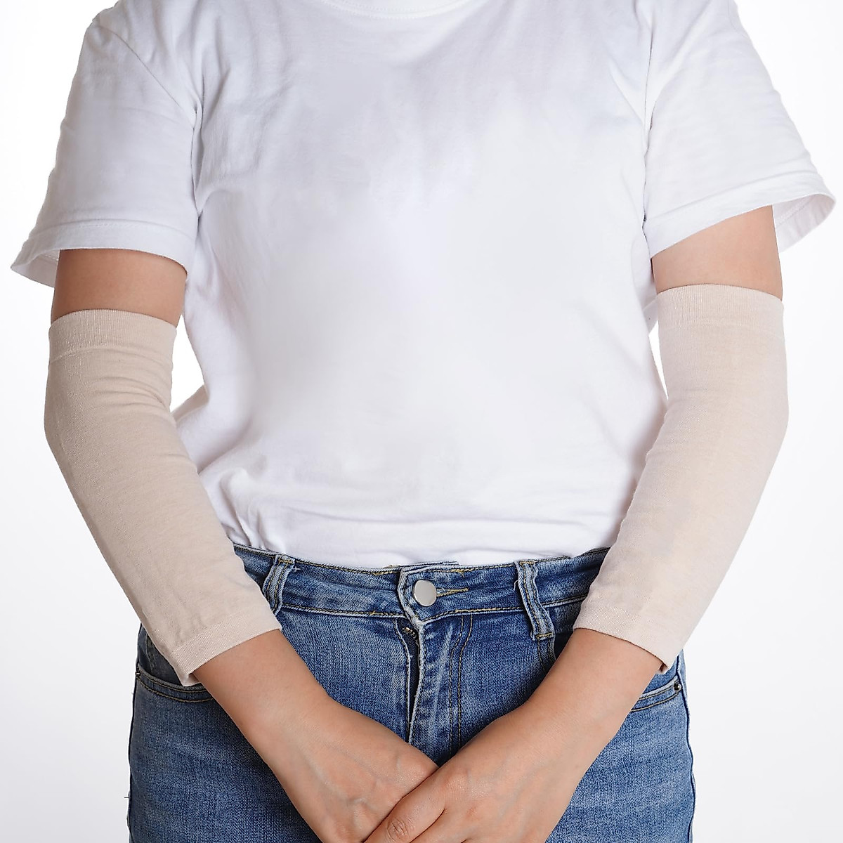 HOVEOX 3 Pairs Forearm Tattoo Cover Up Sleeves Tattoo Cover Up Sleeve Forearm Tattoo Cover Up Compression Sleeves Tattoo Cover Sleeve (8.2 inch, Nude)