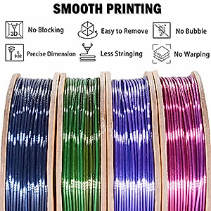 (2 Items) PLA Filament 1.75mm, 3D Printer Filament Silk Black Purple Green Blue and Red Purple Blue with Tri-Colors Rainbow PLA Filament Red-Yellow-Blue, Silk PLA Filament 1kg+4 * 200g