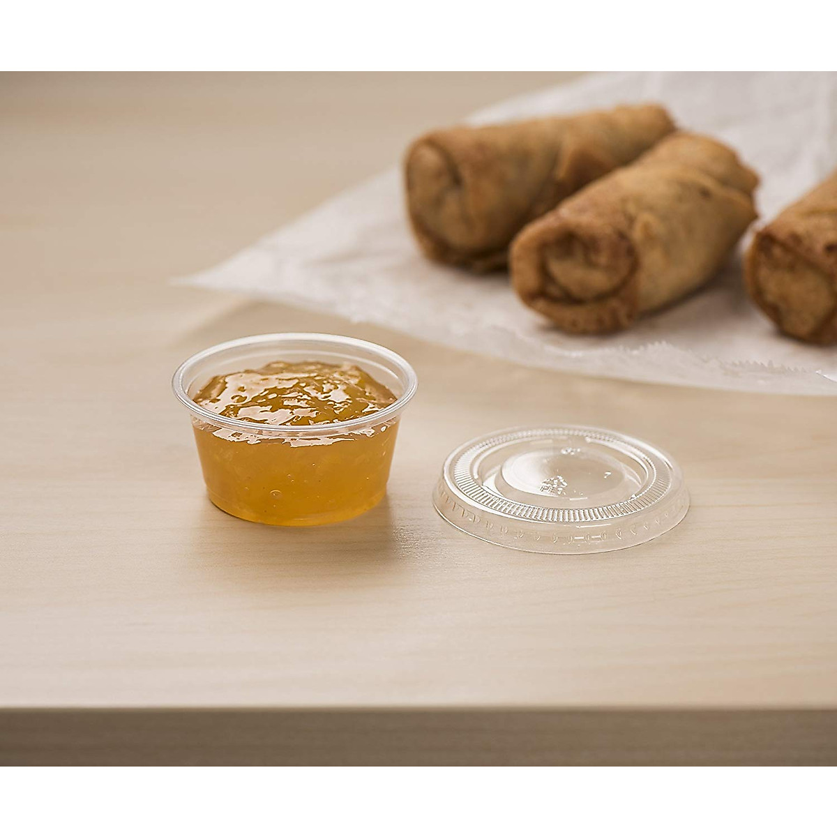 Comfy Package [100 Sets - 2 oz.] Plastic Portion Cups With Lids, Souffle Cups, Jello Shot Cups