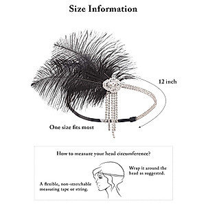 SWEETV Flapper Headbands Womens 1920s Headpiece Great Gatsby Inspired Feather Headband Cocktail Party Rhinestone Hair Accessories for Women, Black