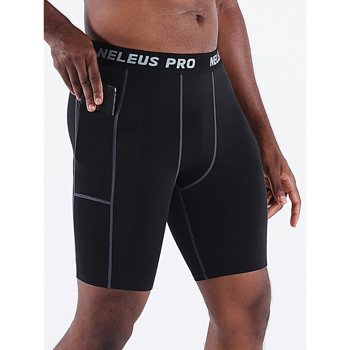 NELEUS Men's Compression Shorts 3 Pack Dry Fit Running Shorts,6081,Black/Black/Black,L