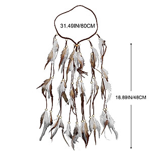 CAKURE Boho Feather Headband Hippie Feather Headpiece Bohemian Gyspy Costume Headwear Indian Tassel Peacock HeadpiecesFeather Hair Accessories for Women and Girls
