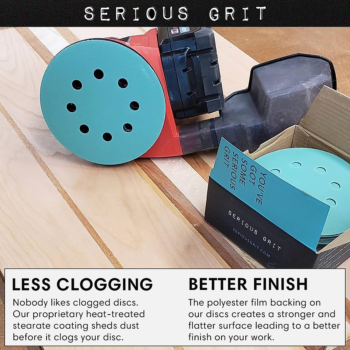 Serious Grit Premium 80 Grit Sanding Discs - 5" 8 Hole Dustless Heavy-Duty Hook & Loop Film Discs - Zirconium Sandpaper for Random Orbital Sanders - 50 Pack Box