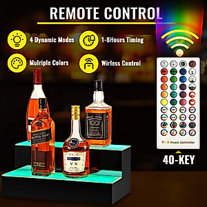 VEVOR LED Lighted Liquor Bottle Display Shelf, 16-inch LED Bar Shelves for Liquor, 2-Step Lighted Liquor Bottle Shelf for Home/Commercial Bar, Acrylic Lighted Bottle Display with Remote & App Control