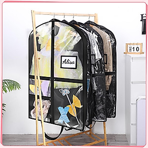 Dntorx 4 Pack Dance Garment Bags, 40" Dance Costume Bags with 3" Gusseted and 3 Pockets, Transparent Kids Garment Bags for Hanging Clothes Suit for Travel, Dance Competition and Closet Storage (Black)