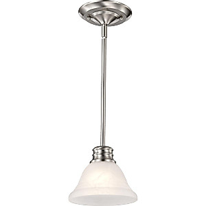 Nuvo 60/365 One Light Mini Pendant, 7 in, Brushed Nickel/Alabaster Glass