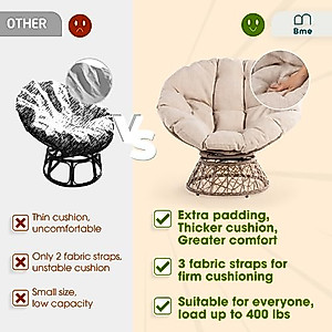 Bme Ergonomic Wicker Papasan Chair with Soft Thick Density Fabric Cushion, High Capacity Steel Frame, 360 Degree Swivel for Living, Bedroom, Reading Room, Lounge, Sepia Sand - Brown Base