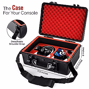 KELIUS Hard Shell Carrying Case Compatible with PS5 with Formfitting Foam Cutouts, Shock-Absorbing Protection, and Detachable Shoulder Strap, Portable Waterproof Travel Case for PlayStation 5 Console