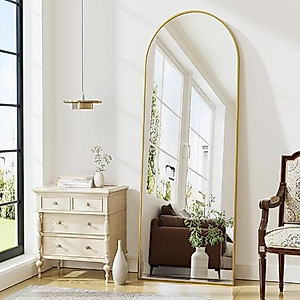 ZMYCZ Arched Floor Mirror, 65"x22" Full Length Mirror, Standing Mirror Hanging or Leaning, Body Mirror with Stand, Wall Mounted Mirror, Arched-Top Mirror with Aluminum Alloy Frame for Bedroom (Gold)