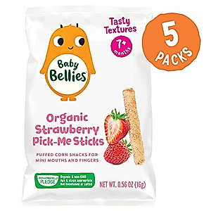 Little Bellies Organic Strawberry Pick-Me Sticks, Baby Snack, (Pack of 5)