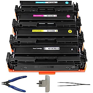 High Yield 206X Toner Cartridges 4 Pack, Compatible with M255dw, M283fdw, M283cdw, M282nw Printer, Black Magenta Yellow Cyan, No Chip, with Tools