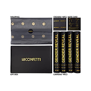 Gender Reveal Powder Cannon - Set of 4 - HICONFETTI Premium Gender Reveal Confetti Cannon Popper Pink/Blue, Biodegradable Confetti Poppers Sticks for Baby Boy or Girl Gender Reveal Party Supplies