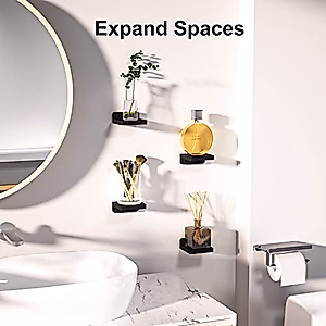 SRIWATANA Small Floating Shelves Wall Mounted, 4 Inch Wood Shelf for Decoration and Storage Set of 4, Mini Display Shelf for Bedroom, Bathroom, Kitchen, Office, Black