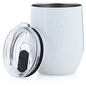 Seriously Ice Cold SIC 16oz Insulated Stemless Wine Tumbler Mug, Premium Double Wall Stainless Steel, Leak Proof BPA Free Lid