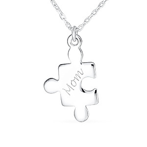 Personalize Best Friends 2 pcs Set BFF Split Break Apart Puzzle Word MOM Mother Daughter Pendant Necklace for Women .925 Sterling Silver Custom Engraved