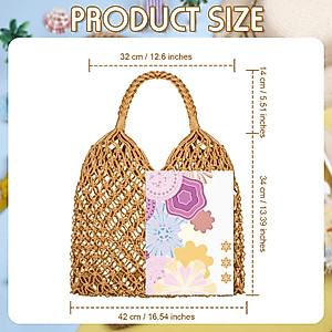 Travel Beach Fishing Net Handbag Woven Shoulder Bag Cotton Rope Macrame Bag Mesh Beach Bag Crochet Knit Purse for Women(Camel)