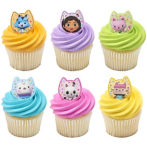 DecoPac DreamWorks Gabby's Dollhouse Rings, 24 Cupcake Decorations Featuring Gabby, Pandy Paws, Irresistible Kitty Characters, and Super Fun Adventures! - 24 Pack