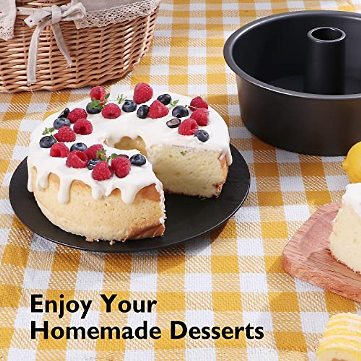 HONGBAKE Angel Food Cake Pan with Removable Bottom, 10 Inch Tube Pan, Nonstick Pound Cake Pans for Baking, Chiffon Cake Mold, 16-Cup, Heavy Duty - Dark Grey