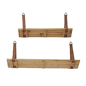 CosmoLiving by Cosmopolitan Wood 2 Shelves Wall Shelf with Faux Leather Straps, Set of 2 24", 32"W, Brown