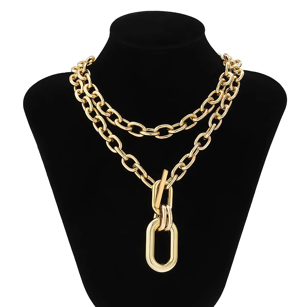 MJartoria Gold Layered Necklaces for Women Trendy Retro OT Buckle Pendant Necklace Chunky Link Paper Clip Chain Pendant Necklaces for Jewelry Birthday Gifts