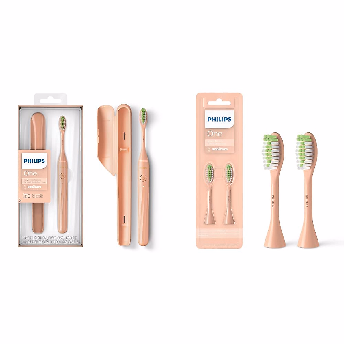 Philips One by Sonicare Rechargeable Toothbrush, Shimmer, HY1200/05 with Philips One by Sonicare, 2 Brush Heads, Shimmer, BH1022/05