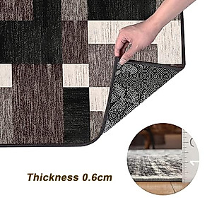 Runner Carpet for Hallway Non Slip Brown Black 4'x5' Patchwork Washable Home Decor Runners for Corridor Kitchen Living Room Hallway Bedroom Entryway Customizable, 1'3"-4' Width