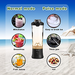 Portable Blender Personal Blender for Shakes and Smoothies with 20 Oz Travel Cup and Lid for Traveling, Outdoor, Gym, Office. (Black)