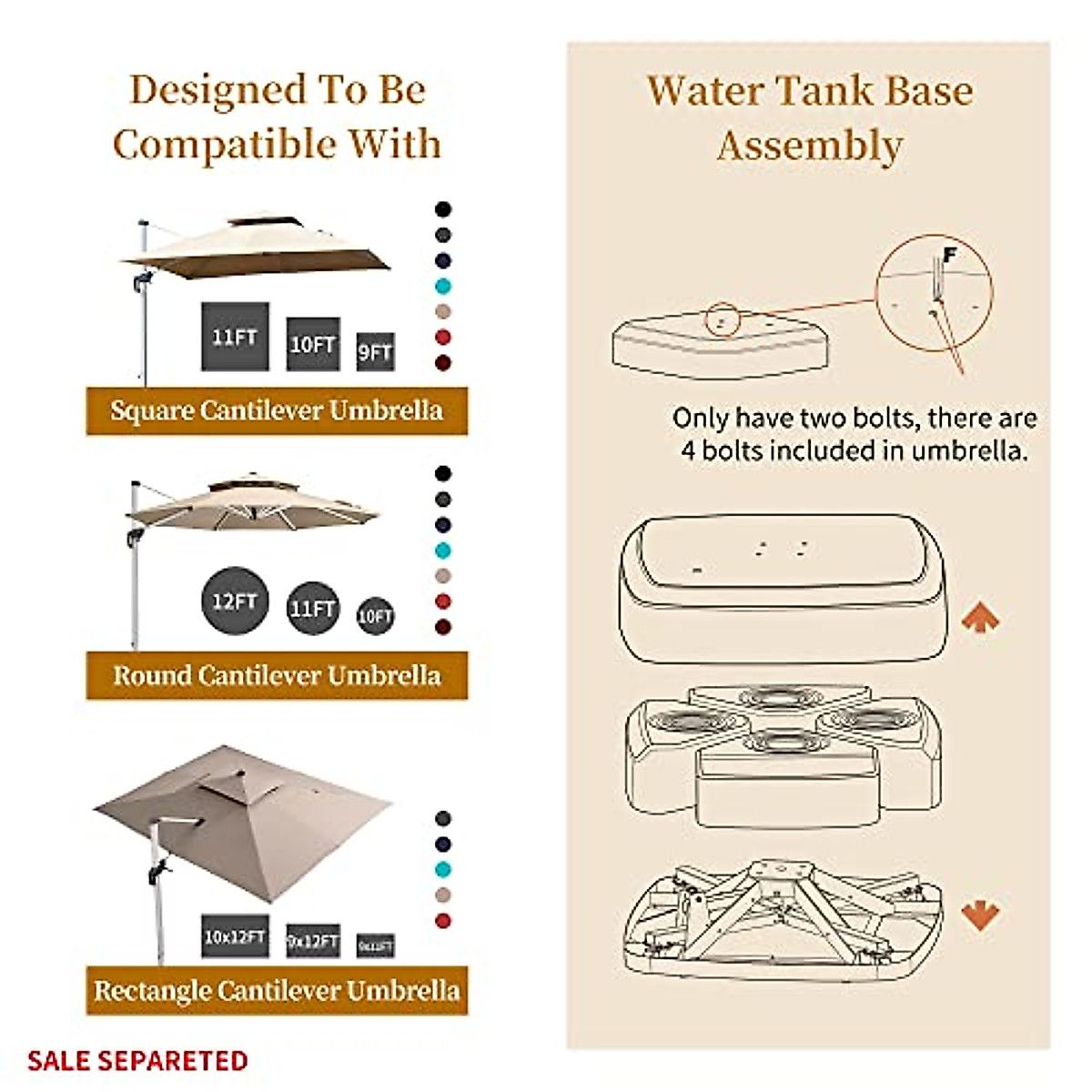 PURPLE LEAF Offset Patio Umbrella Base with Wheels, Sand/Water Filled Square, 35.4" X 35.4" X 7.9"