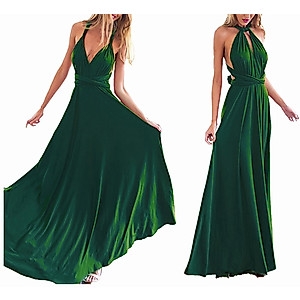 Women's Transformer Convertible Multi Way Wrap Long Prom Maxi Dress V-Neck High Low Wedding Bridesmaid Evening Party Grecian Dresses Boho Backless Halter Formal Cocktail Dance Gown Green Small