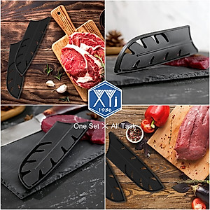 XYJ 2pcs/set Safety Knife Covers Sleeves Knives Edge Guard, Universal Knife Sheath, Santoku Knife Case Blade Guards Protector Black Kitchen Knife Cover Sleeve (For 7'' Santoku Knife)