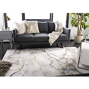 SAFAVIEH Craft Collection Area Rug - 5'3" Square, Grey & Gold, Modern Abstract Design, Non-Shedding & Easy Care, Ideal for High Traffic Areas in Living Room, Bedroom (CFT877F)
