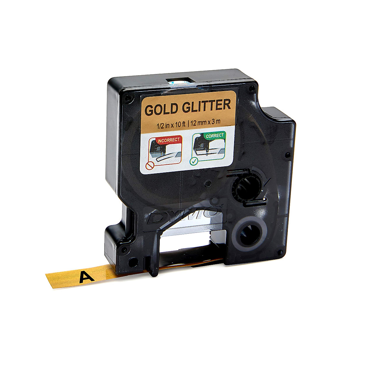 DYMO COLORPOP Authentic Label Maker Tape, 1/2" W x 10' L, Black Print on Gold Glitter, D1 Standard
