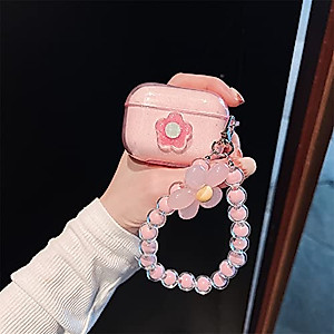 MINSCOSE Cute Airpod pro Case,Cute 3D Flower Clear Cover Case with Pretty Pink Crystal Flower Keychain Soft Silicone Smooth Shockproof Compatible with Airpods Pro Charging Case for Girls Women