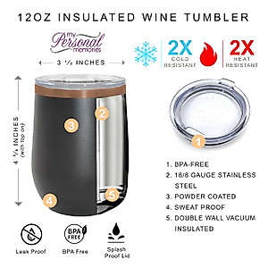 Custom Engraved Insulated Stemless Wine Tumbler Cup - Personalized Bridesmaid Beach Pool Girls Fun - Monogrammed (Black with Prism)