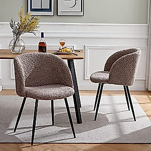 mikibama Dining Chairs Set of 2, Faux Fur Accent Chair Teddy Vanity Chair Furry Makeup Desk Chair with Metal Legs Mid Century Modern Chair for Dining Room Living Room Bedroom (Light Brown)