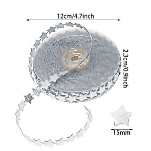 Honbay Sparkly Polyester Star Ribbon Trim Embellishment, Star Decoration Ribbons, for Wedding, Birthday, Valentine's Day, Baby Shower, Christmas, Thanksgiving, Gift Cake Wrapping, DIY Crafts (Silver)