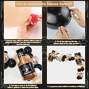 Whiskey Balloons Garland Arch Kit, Black White Champagne Gold Confetti Balloons Garland Arch, Whiskey Birthday Party Decorations for Men 30th 40th 50th Birthday Aged to Perfection Party Supplies
